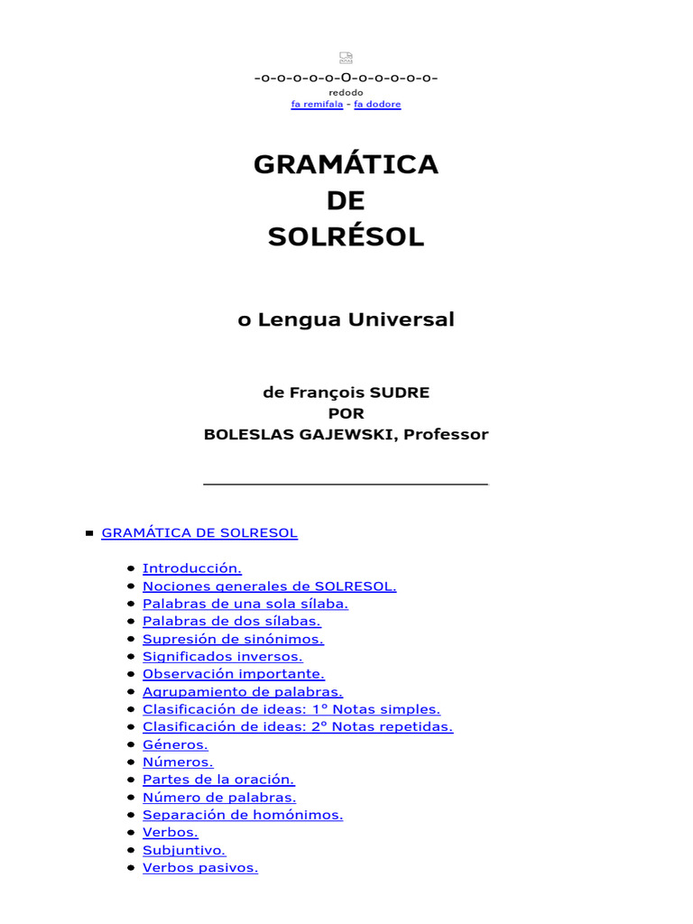 Idioma Solresol La Gramatica de La Lengua Universal | PDF | Palabra | Adjetivo