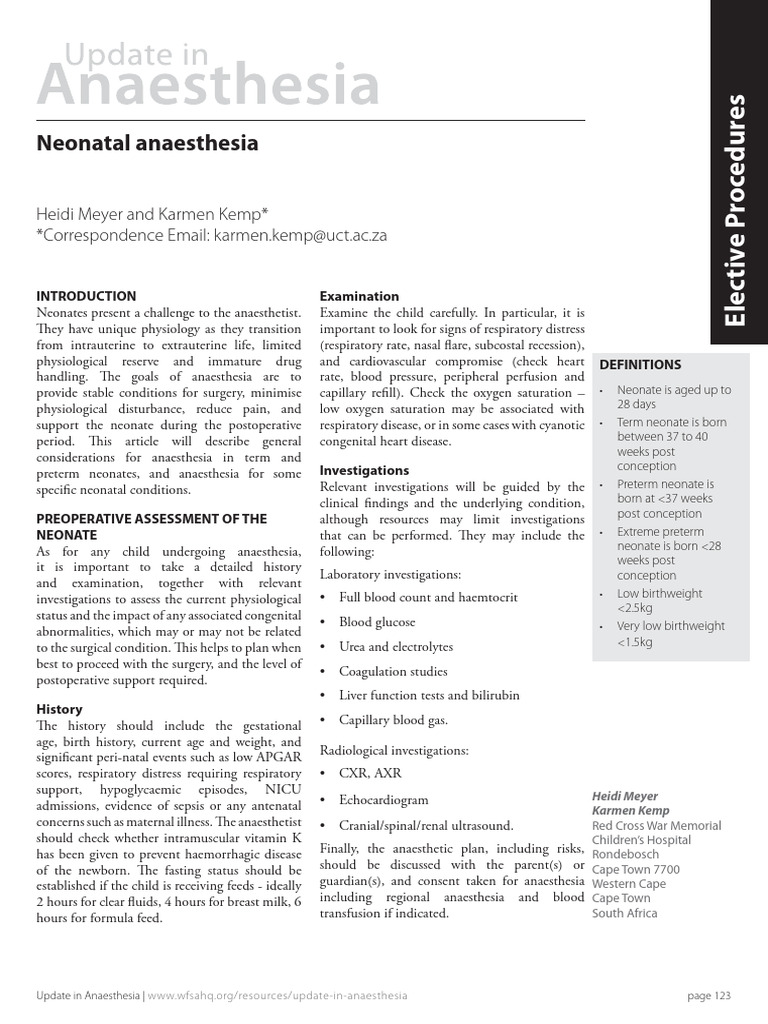 Uia30 Neonatal Anaesthesia | PDF | Anesthesia | Diseases And Disorders