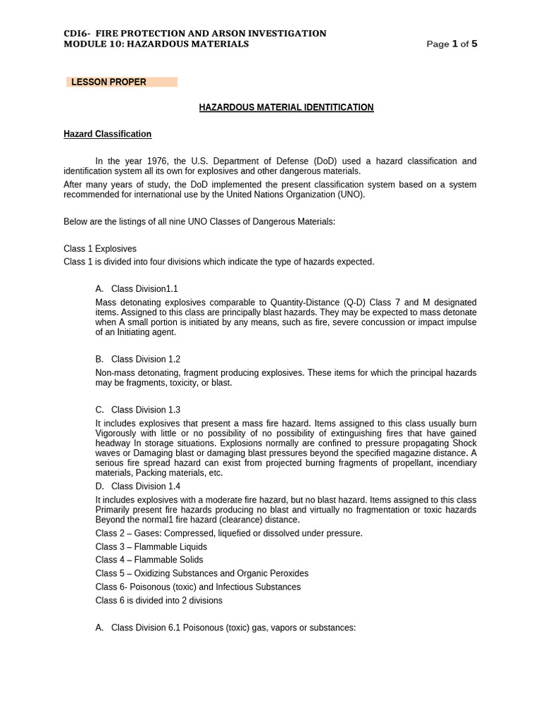 MODULE 10. Lesson Proper | PDF | Dangerous Goods | Explosion
