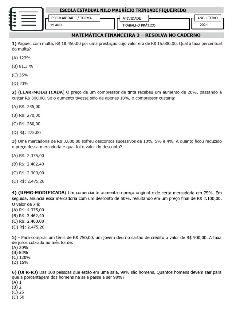 TP3 - Matemática Financeira I | PDF | Economias | Dinheiro