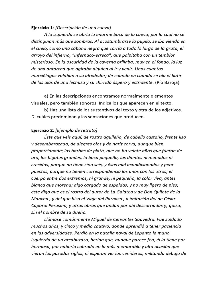 Ejercicios Textos Descriptivos | PDF