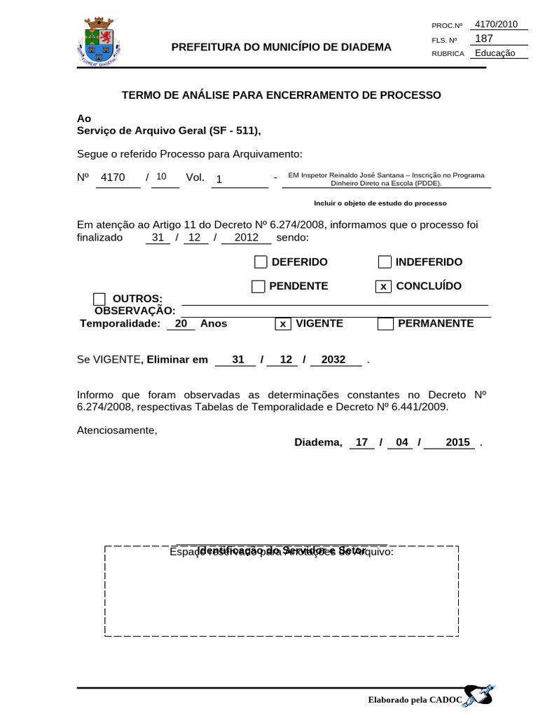 Termo de Análise para Encerramento de Processo | PDF