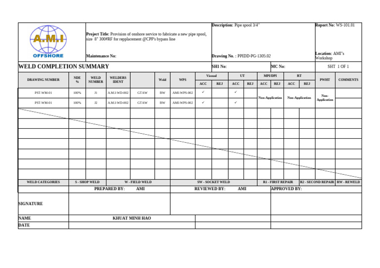 Weld Completion Summary | PDF