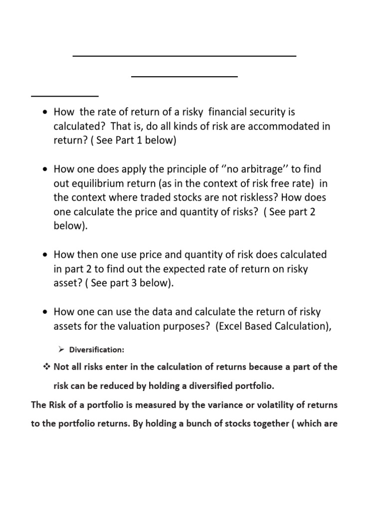 CAPM Lecture 7 Part 2 Risk Diversification | PDF | Diversification (Finance) | Financial Risk