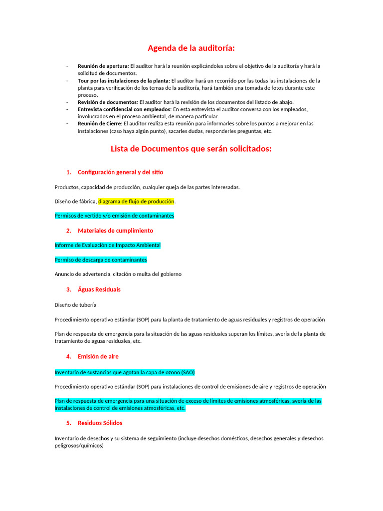 Plan Environmental Audit | PDF | Residuos | Agua