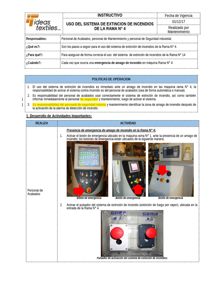 Instructivo Del Uso Sistema Extincion Incendios Ramas | PDF