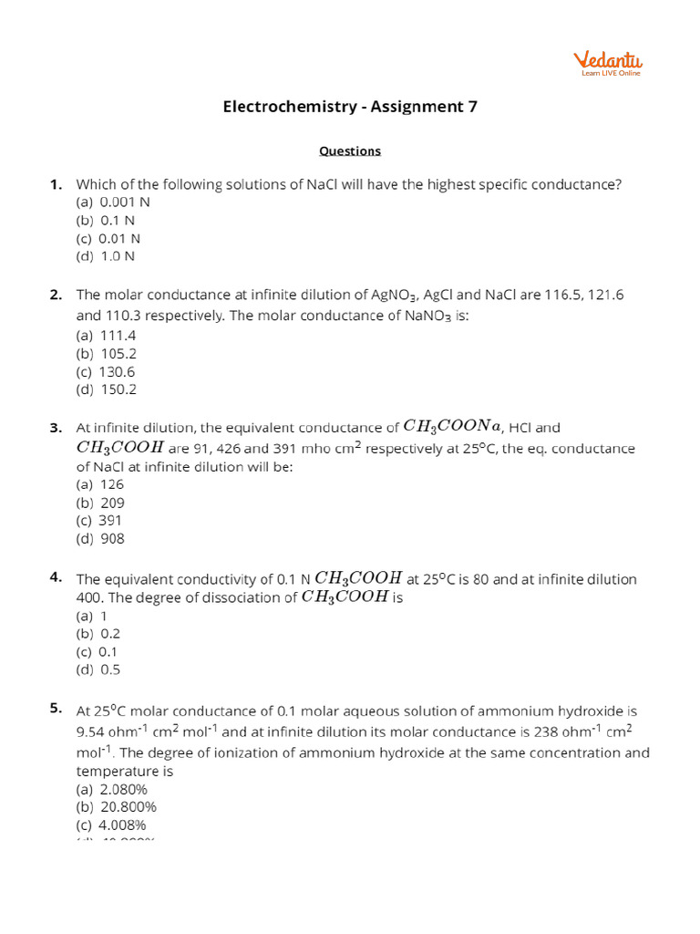 Electrochemistry Assignment 7 | PDF