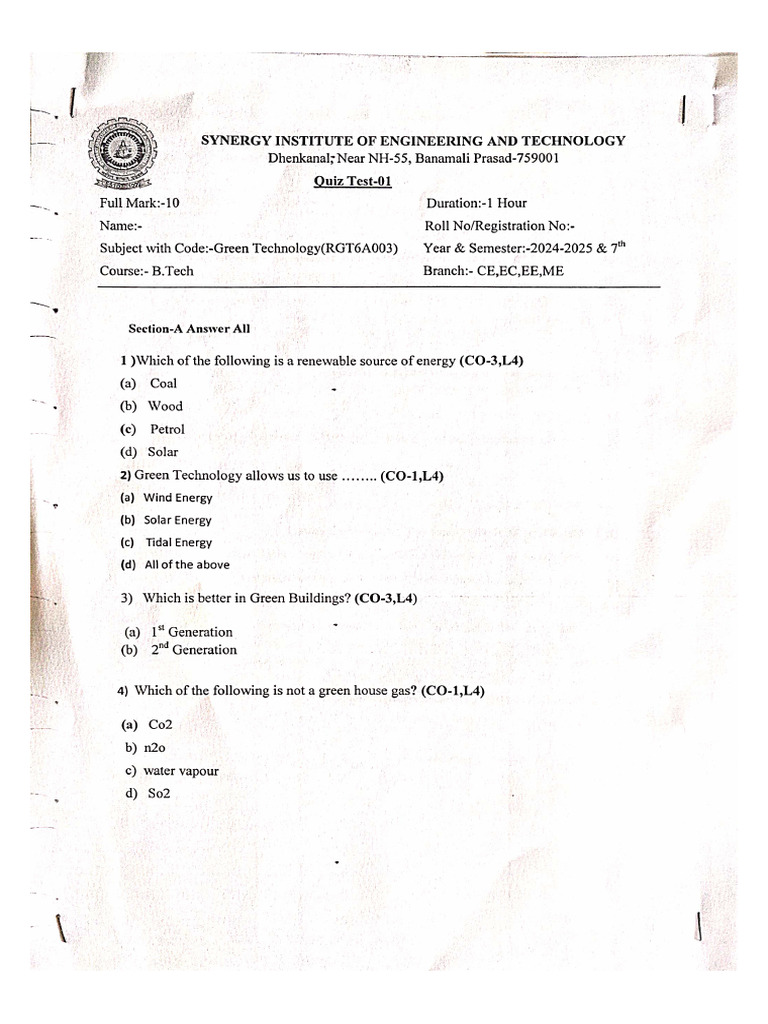 GT Quiz Test - 1 | PDF