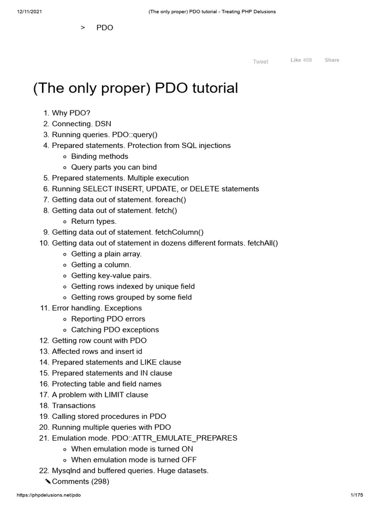 (The only proper) PDO tutorial - Treating PHP Delusions | PDF ... (The only proper) PDO tutorial - Treating PHP Delusions | PDF ...
