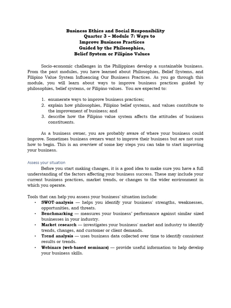 MODULE 7 BESR Ways To Improve Business | PDF | Goal | Swot Analysis