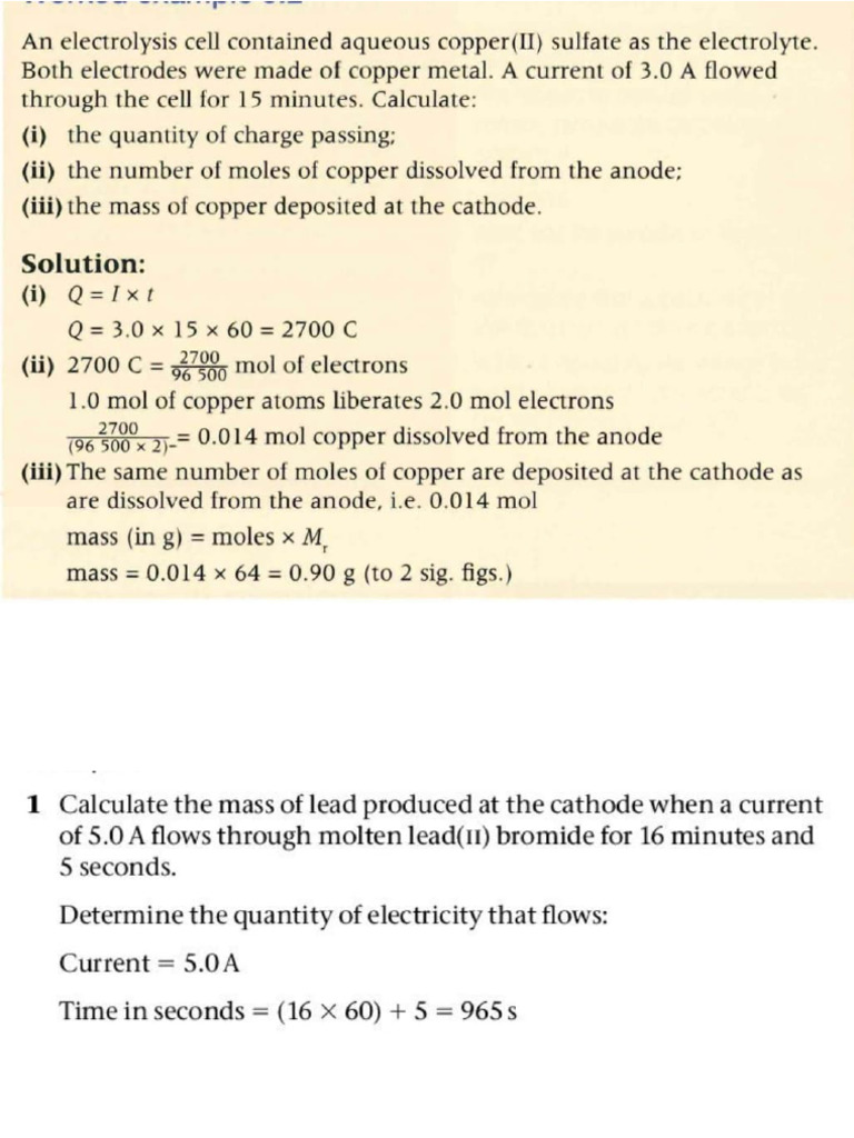 CSEC Chemistry Electrolysis Calculation Questions | PDF