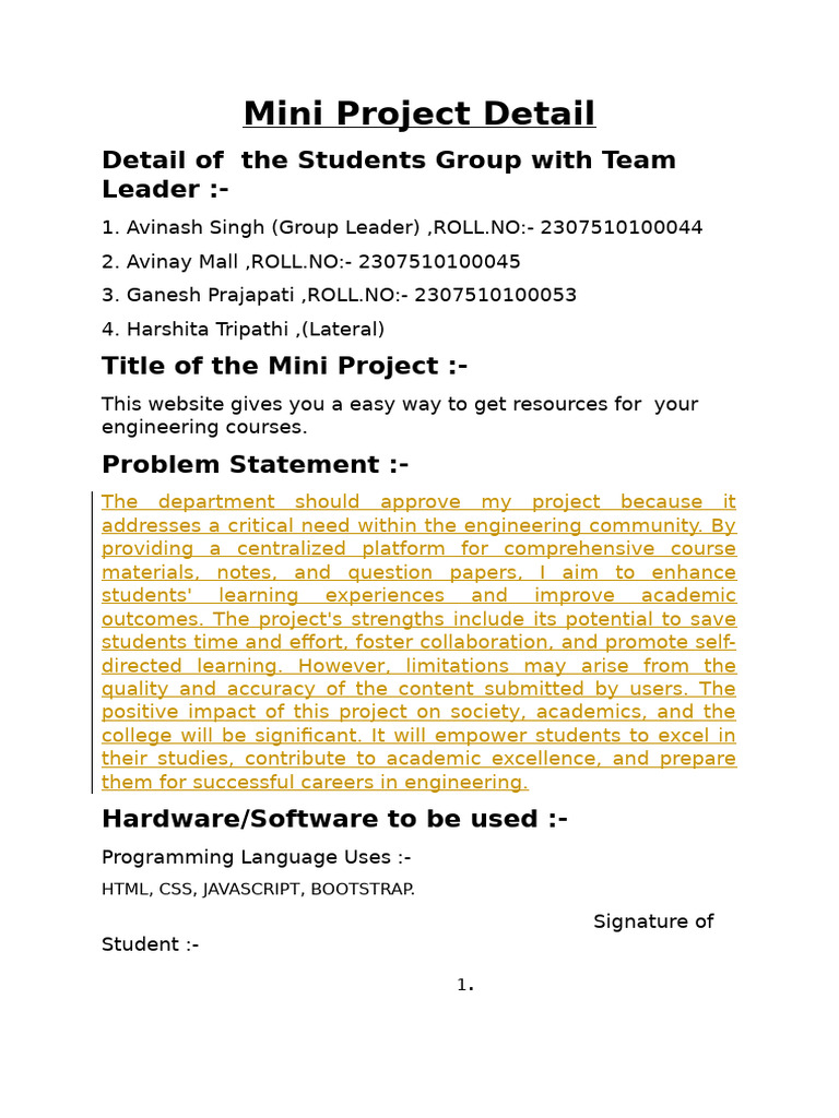 Mini Project For Avinash 2 | PDF