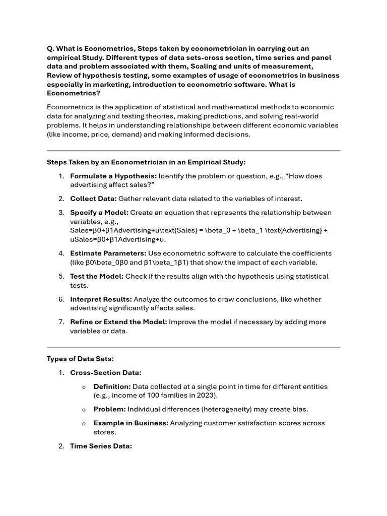 Internal Econometrics Pdf Econometrics Statistics