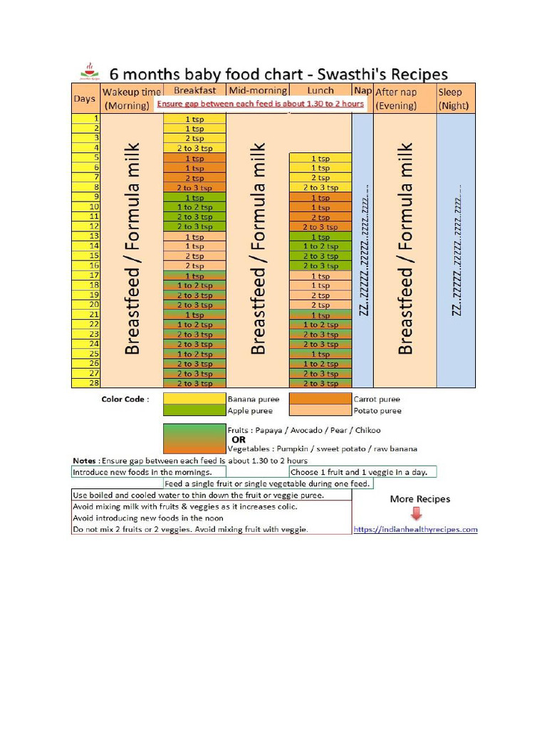 6 Months Baby Food Chart Swasthis Recipes | PDF