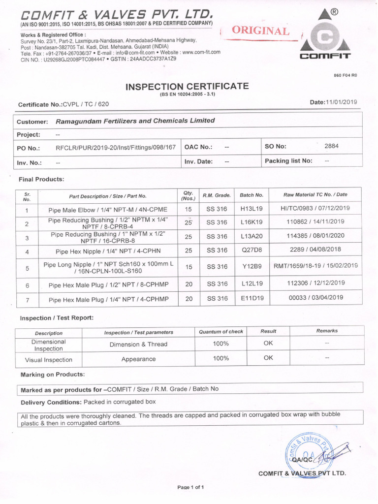 Test Certificate Pdf