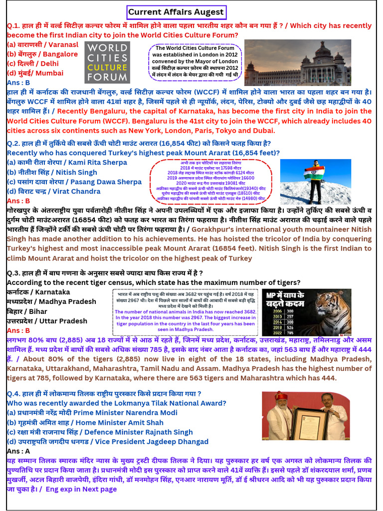 August 2023 Current Affairs | PDF