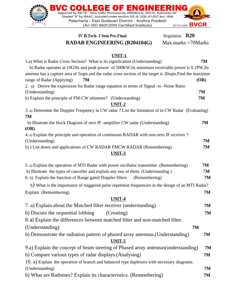 Radar Engg Pre-Final | PDF | Radar | Information And Communications ... Radar Engg Pre-Final | PDF | Radar | Information And Communications ...