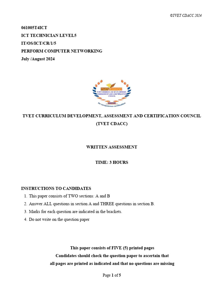 Computer Networking Assessment Paper | PDF | Internet Protocols ...