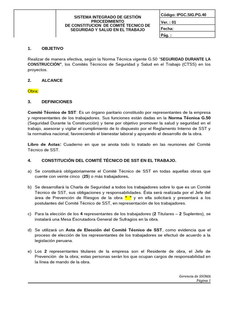 Constitución del Comité de SST en Obras | PDF | Valores | Seguridad y salud ocupacional