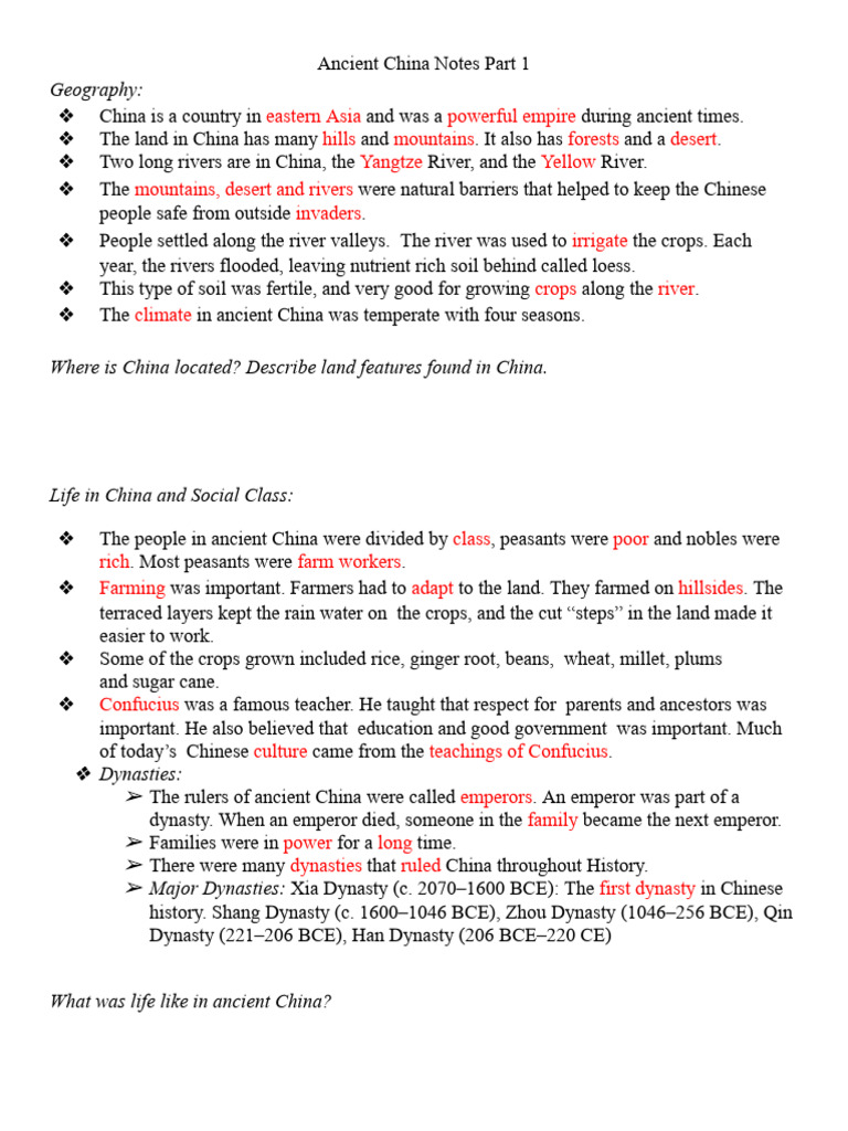 Ancient China Notes (Completed) | PDF | East Asia | China