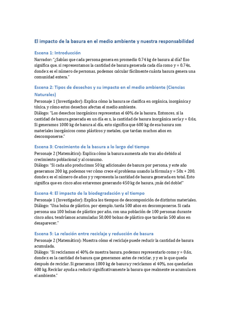 Trabajo Eca Guion | PDF | Residuos | El plastico