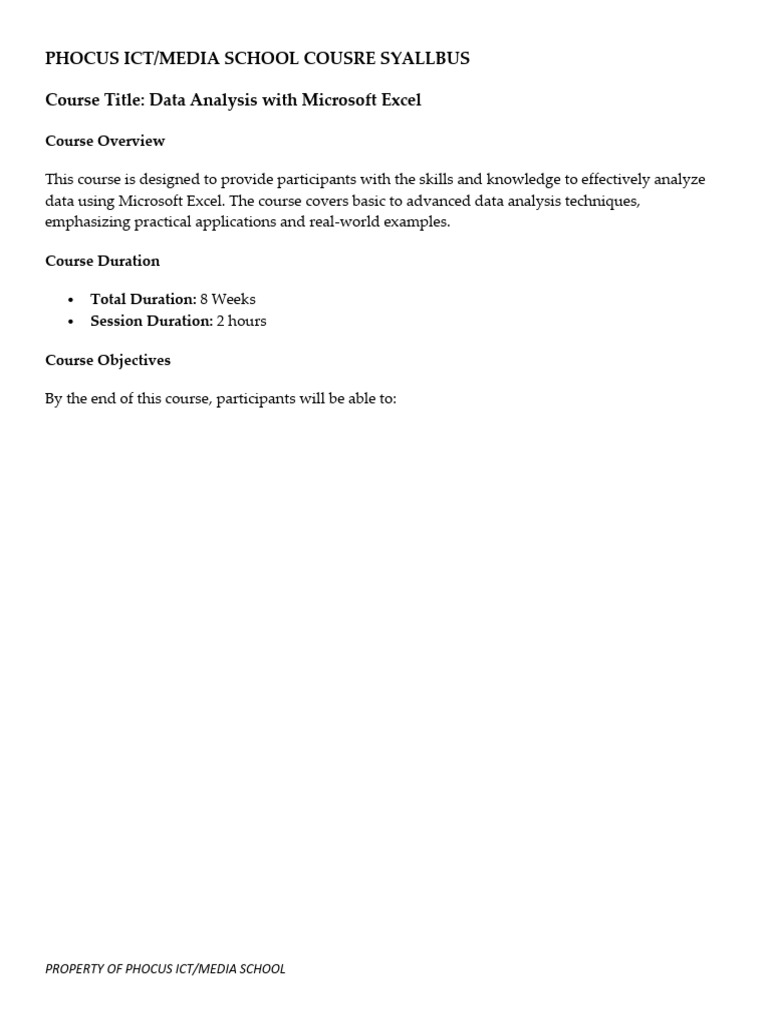 Phocus Ict Course Syllabus | PDF | Microsoft Excel | Data Analysis