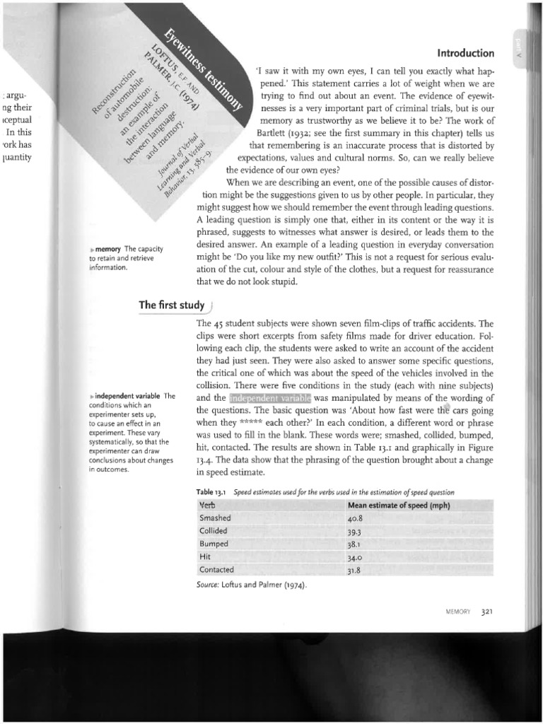Loftus & Palmer-Eyewitness Testimony | PDF