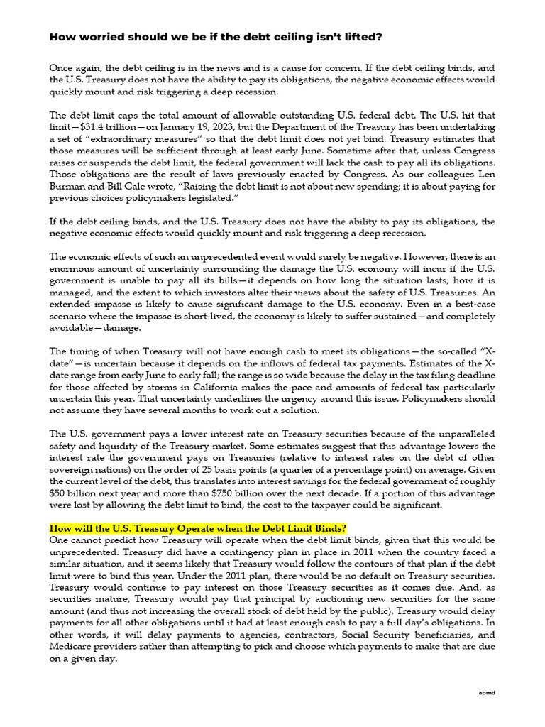 Debt Ceiling Concerns and Economic Impact | PDF | United States Debt ...