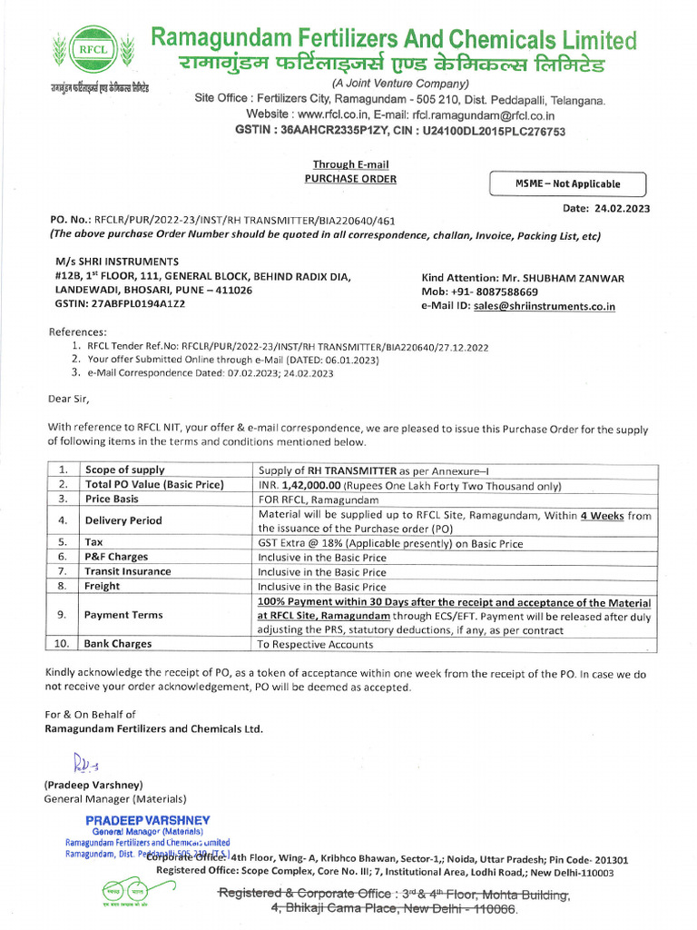 11.po 461 Shri Instrument Bia220640 | PDF