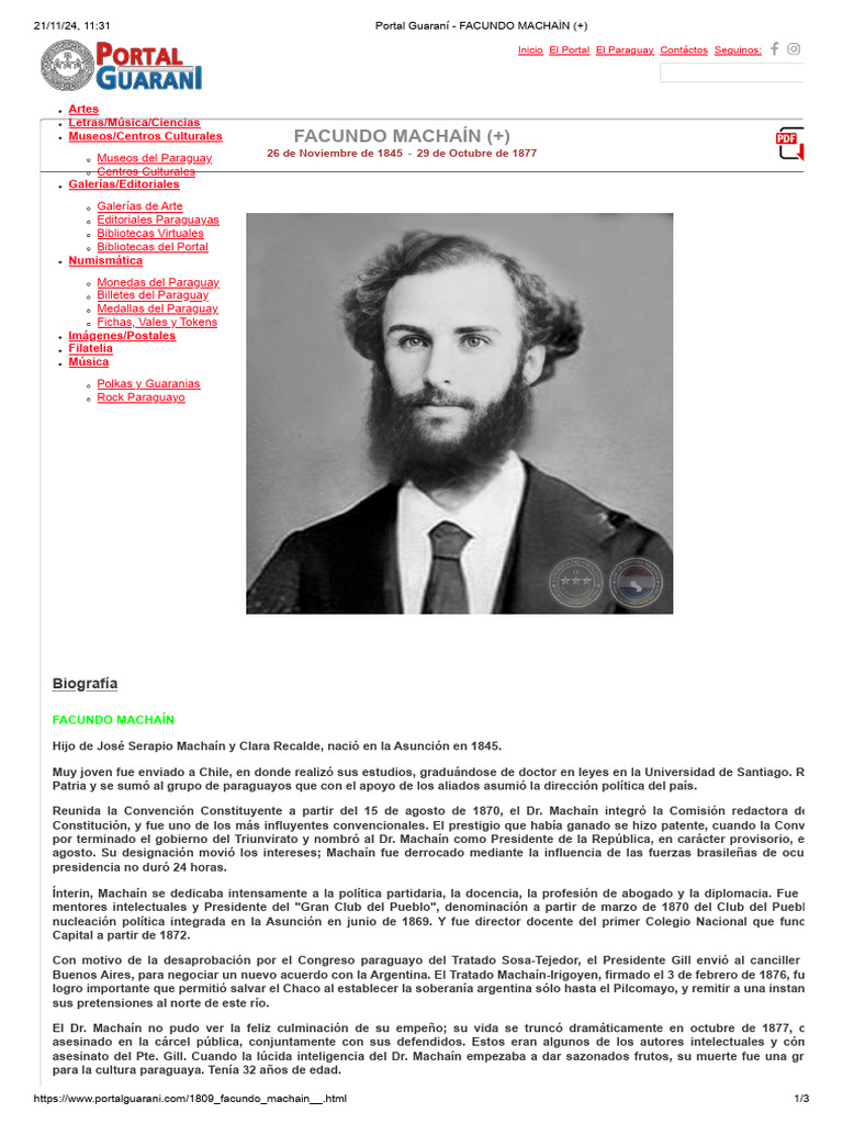 Biografía de Facundo Machaín: Líder Paraguayo | PDF | Paraguay