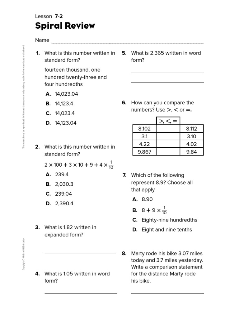Spiral Review - Understand The Place Value System | PDF