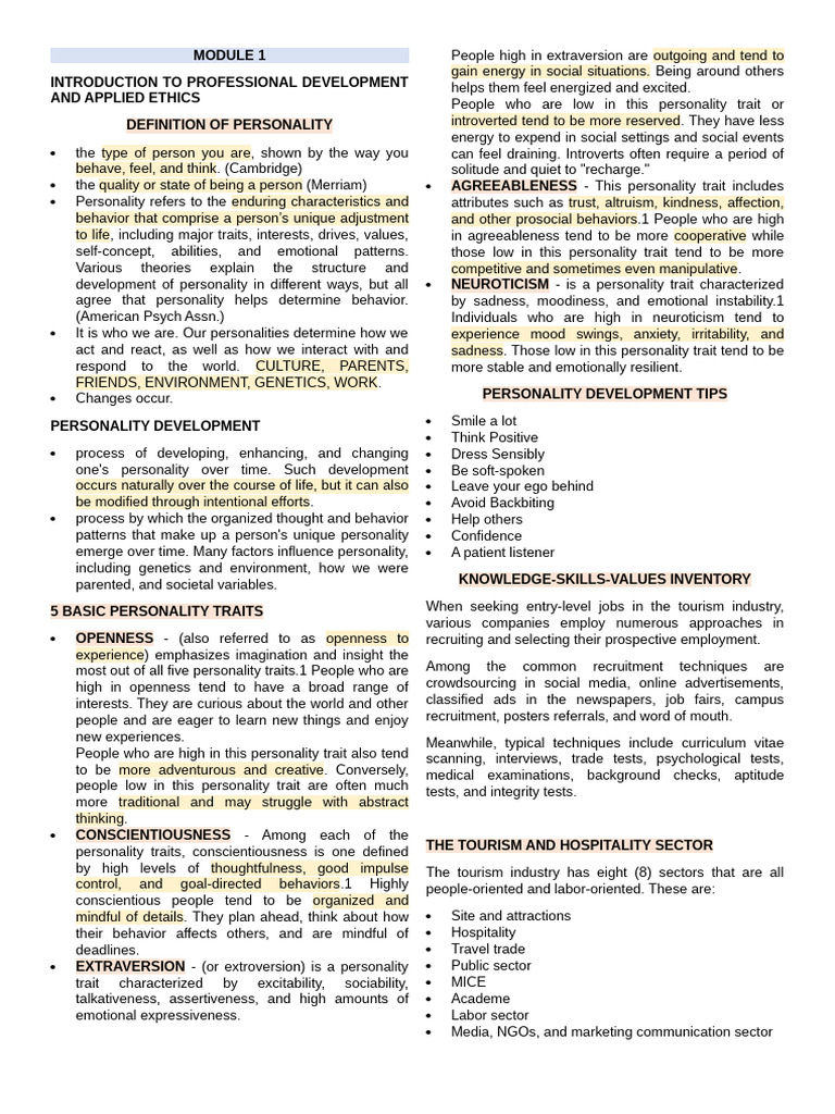 Bshm 70 Reviewer | PDF | Emotional Intelligence | Extraversion And ...