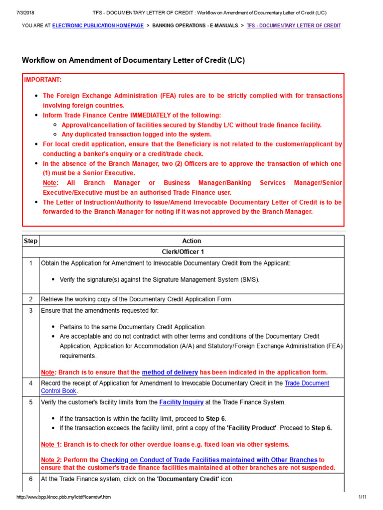 Workflow On Amendment of Documentary Letter of Credit (LC) | PDF | Letter Of Credit | Business