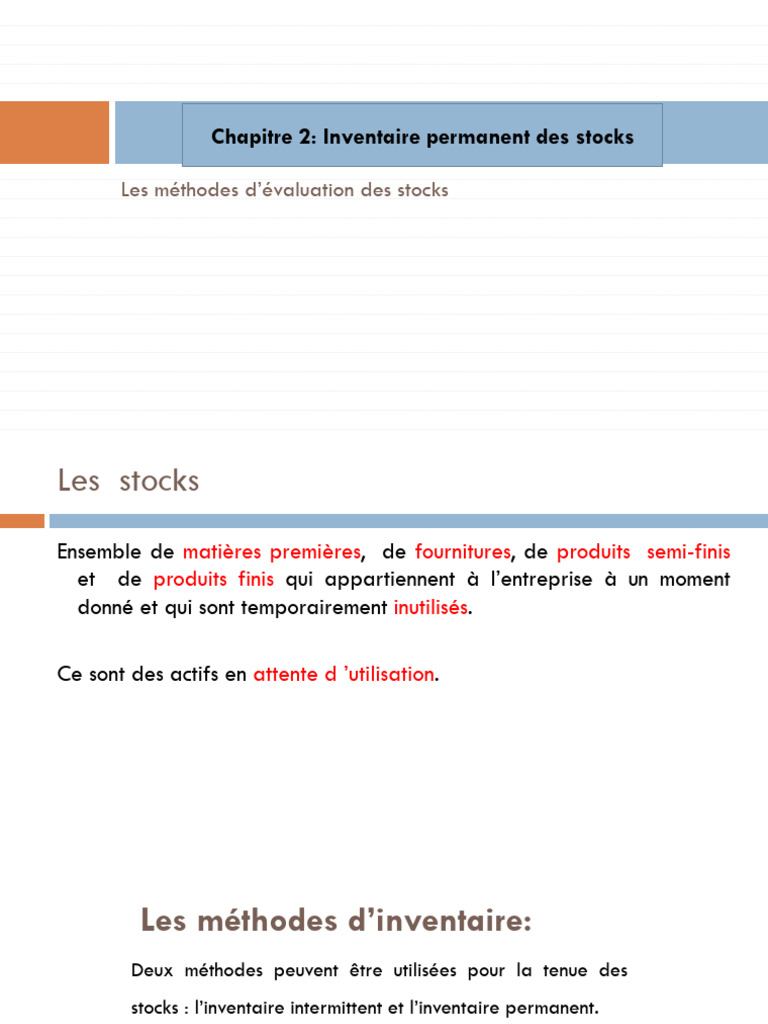 Méthodes d'évaluation des stocks | PDF | Inventaire | Comptabilité