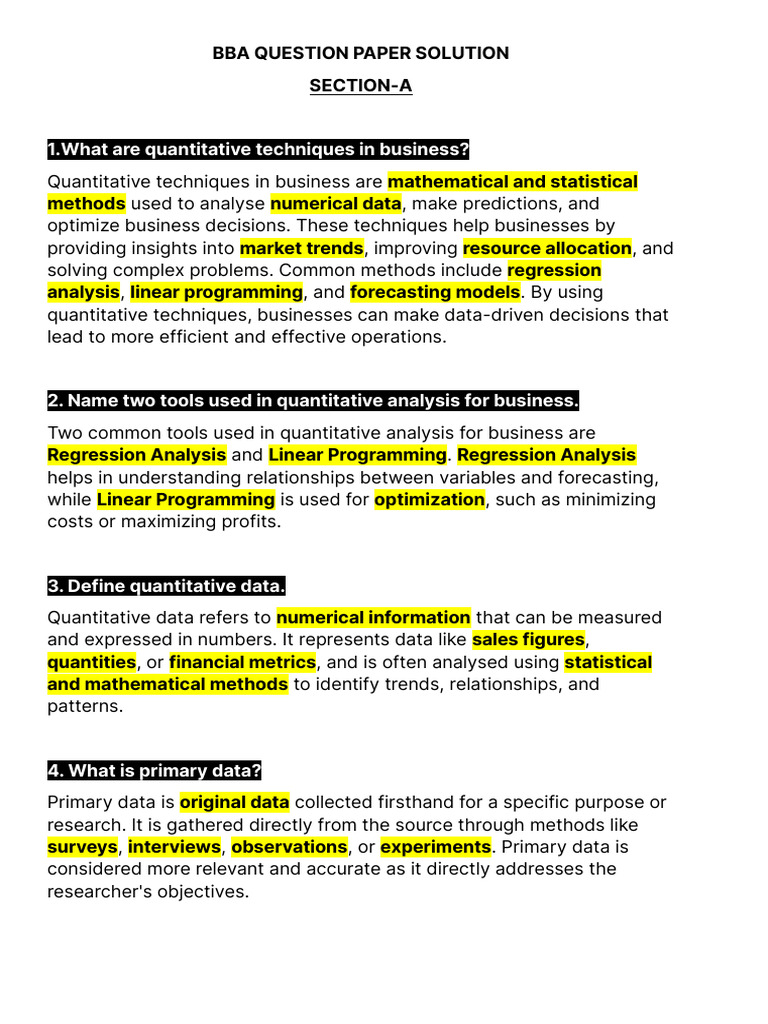 Bba Question Paper Solution | PDF | Statistics | Quantitative Research