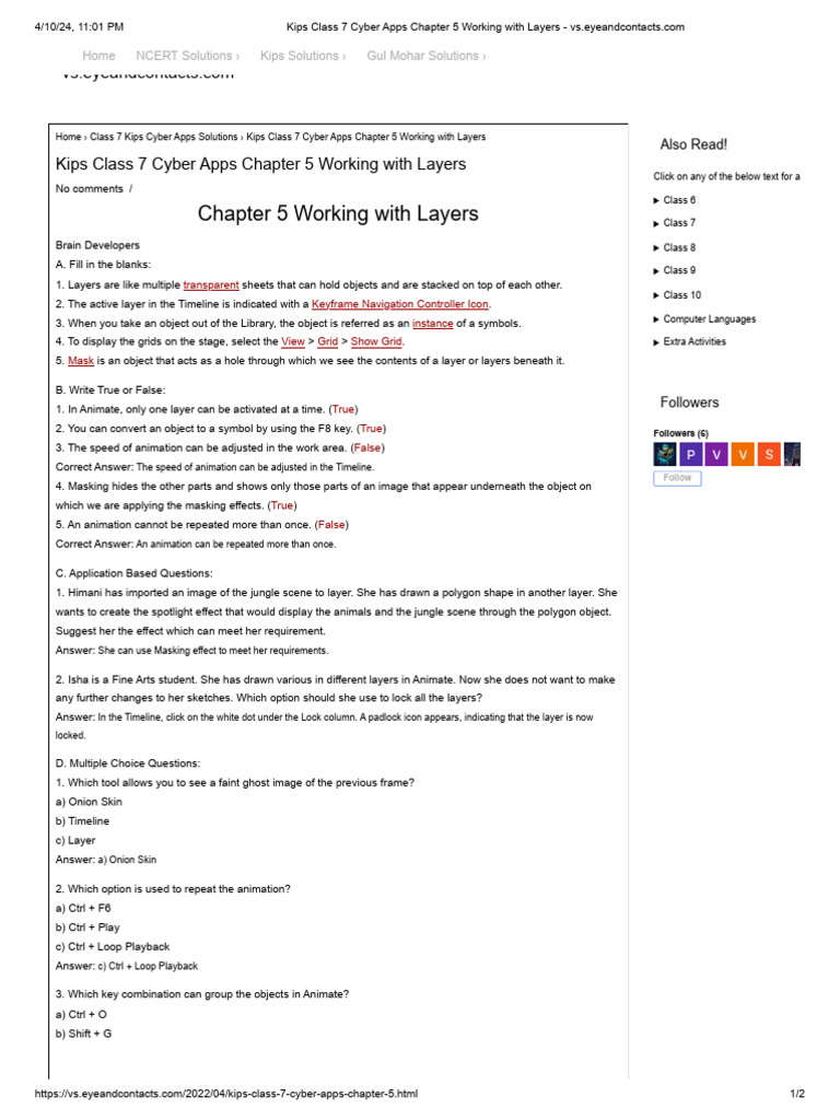 Kips Class 7 Cyber Apps Chapter 5 Working With Layers | PDF | Menu ...