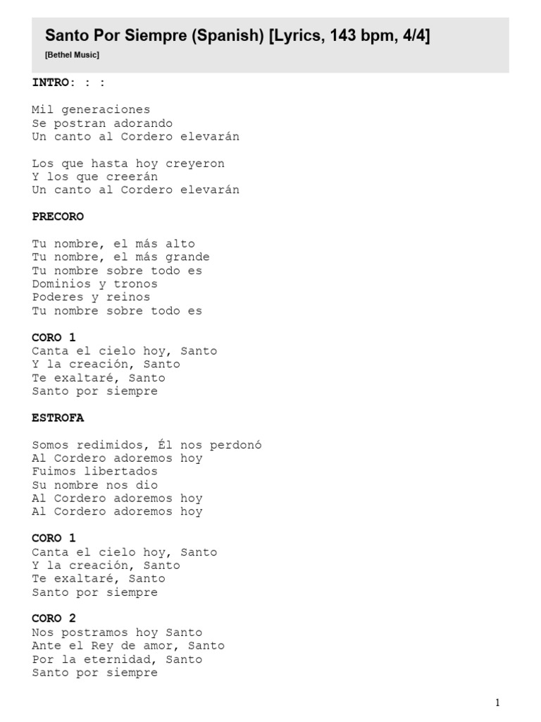 Santo Por Siempre (Spanish) - Lyrics | PDF