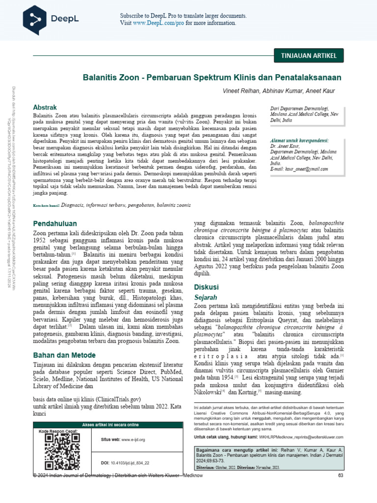 Pembaruan Balanitis Zoon dan Terapi | PDF