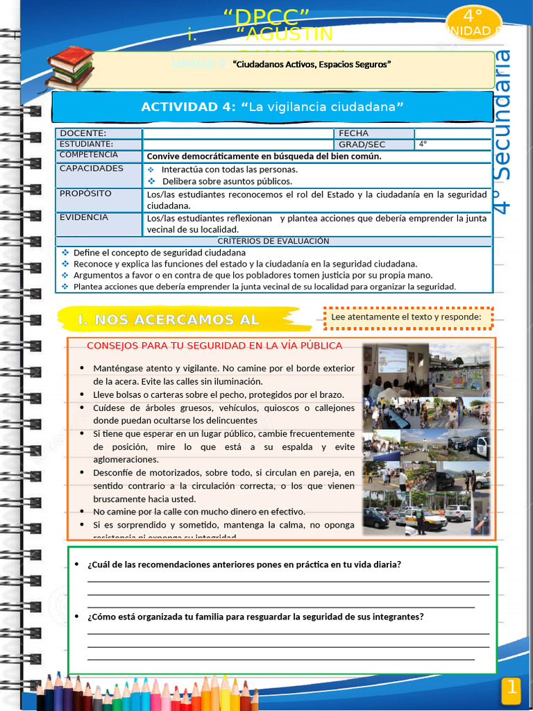 4° DPCC - Actv.04-Unid.6 2023 | PDF | Policía | Valores