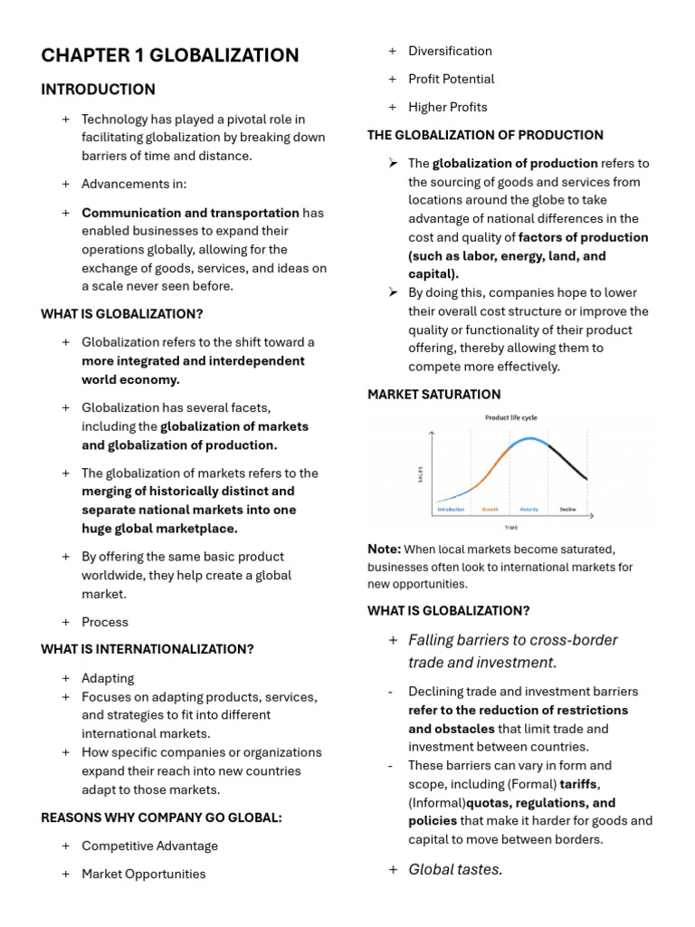 MGT1111 Chapters 1 3 | PDF | Globalization | Market (Economics)