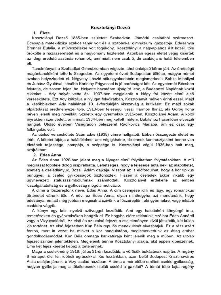 Kosztolányi Dezső - Édes Anna | PDF