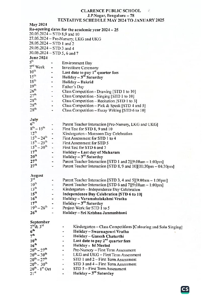 Tentative Schedule May 2024 To January 2025 | PDF