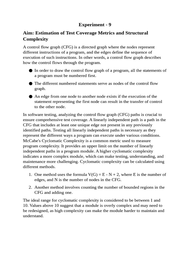 Experiment 9 Control Flow Graph Pdf Applied Mathematics 5378