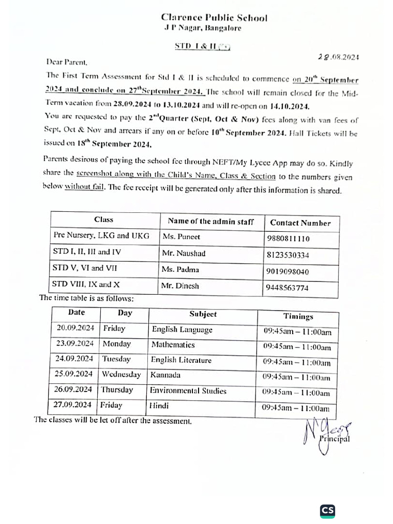 STD 1 First Term Exam TT and Portions.. | PDF