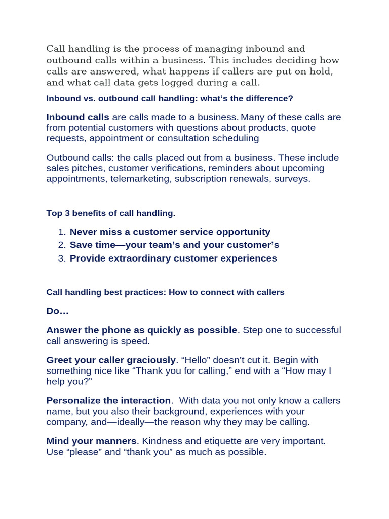 Call Handling Is The Process of Managing Inbound and Outbound Calls ...