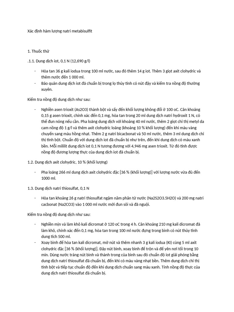 Xác định hàm lượng natri metabisulfit xoài | PDF
