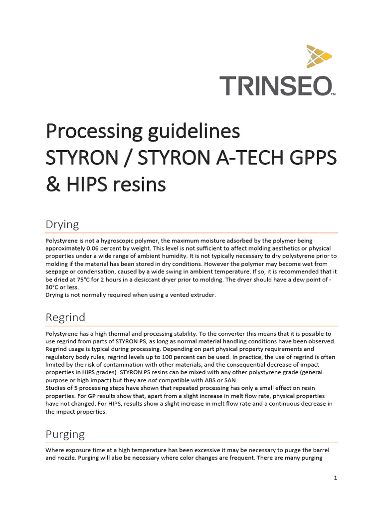 Styron Processing Guidelines IM and Extrusion | PDF | Extrusion ...