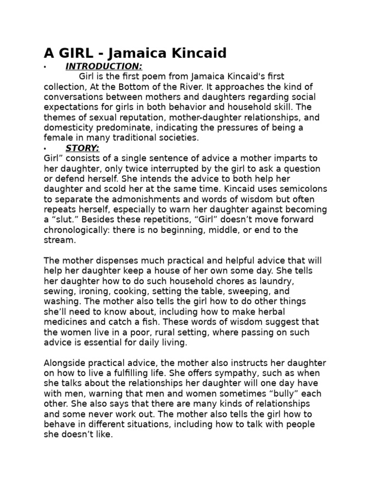 A GIRL - Jamaica Kincaid | PDF