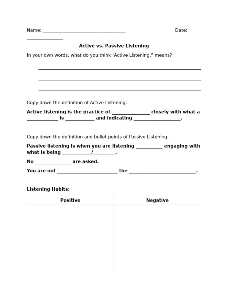 1.1 Active V Passive Listening Notes | PDF | Language Arts & Discipline