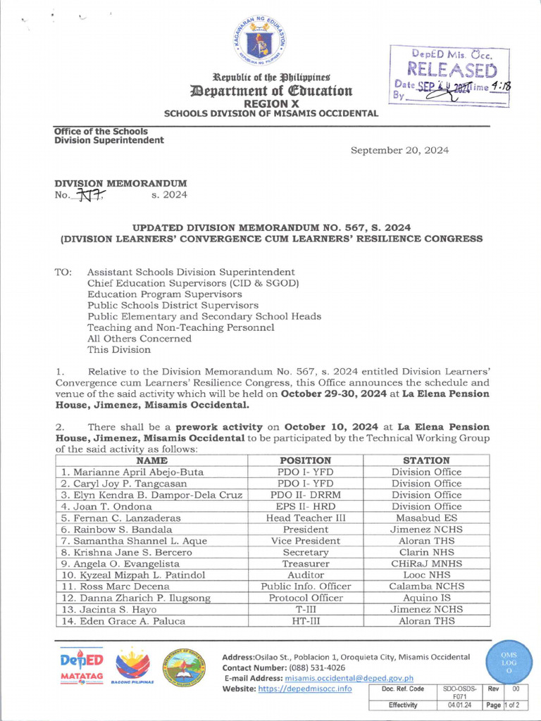 Dm. 757 S. 2024 Updated Memorandum No. 567 S. 2024 Division Learners ...